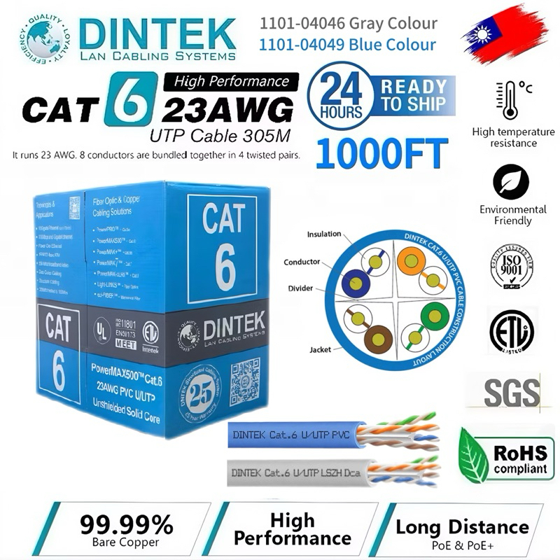 Readystock Dintek CAT 6 UTP Cable Pro 23AWG Blue/Gray 305M /Internet ...