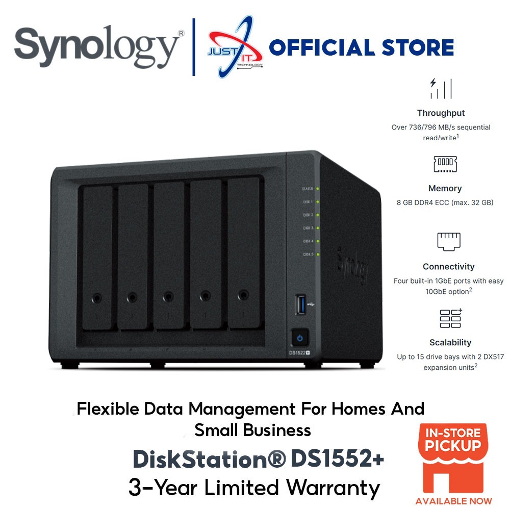 SYNOLOGY DS1522+ NAS DiskStation 5-Bays AMD RYZEN R1600 2CORE 2.6GHZ DC ...