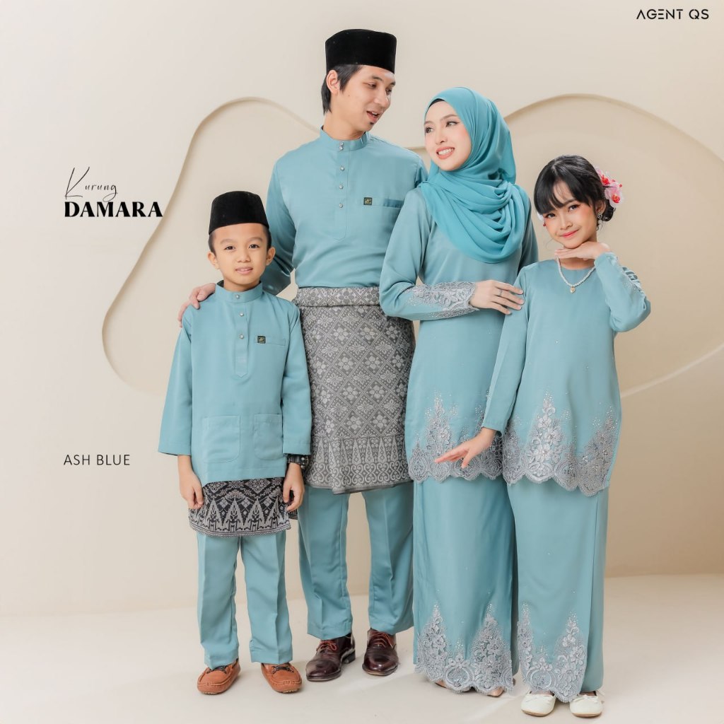 [ Set Family ] KURUNG DAMARA | BAJU RAYA WARNA SMOKE BLUE | Shopee Malaysia