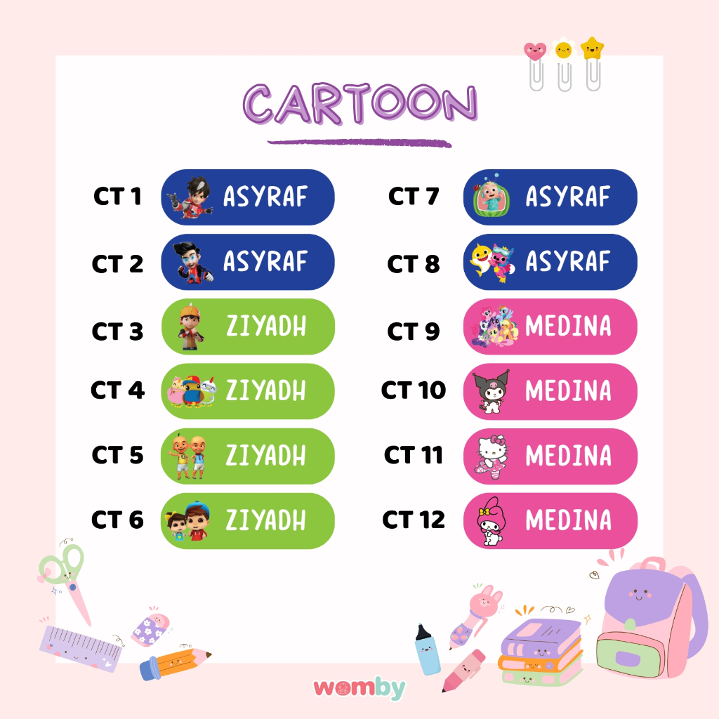 60pcs STICKER NAMA IRON ON FABRIC DESIGN CARTOON | Sticker Nama mudah ...