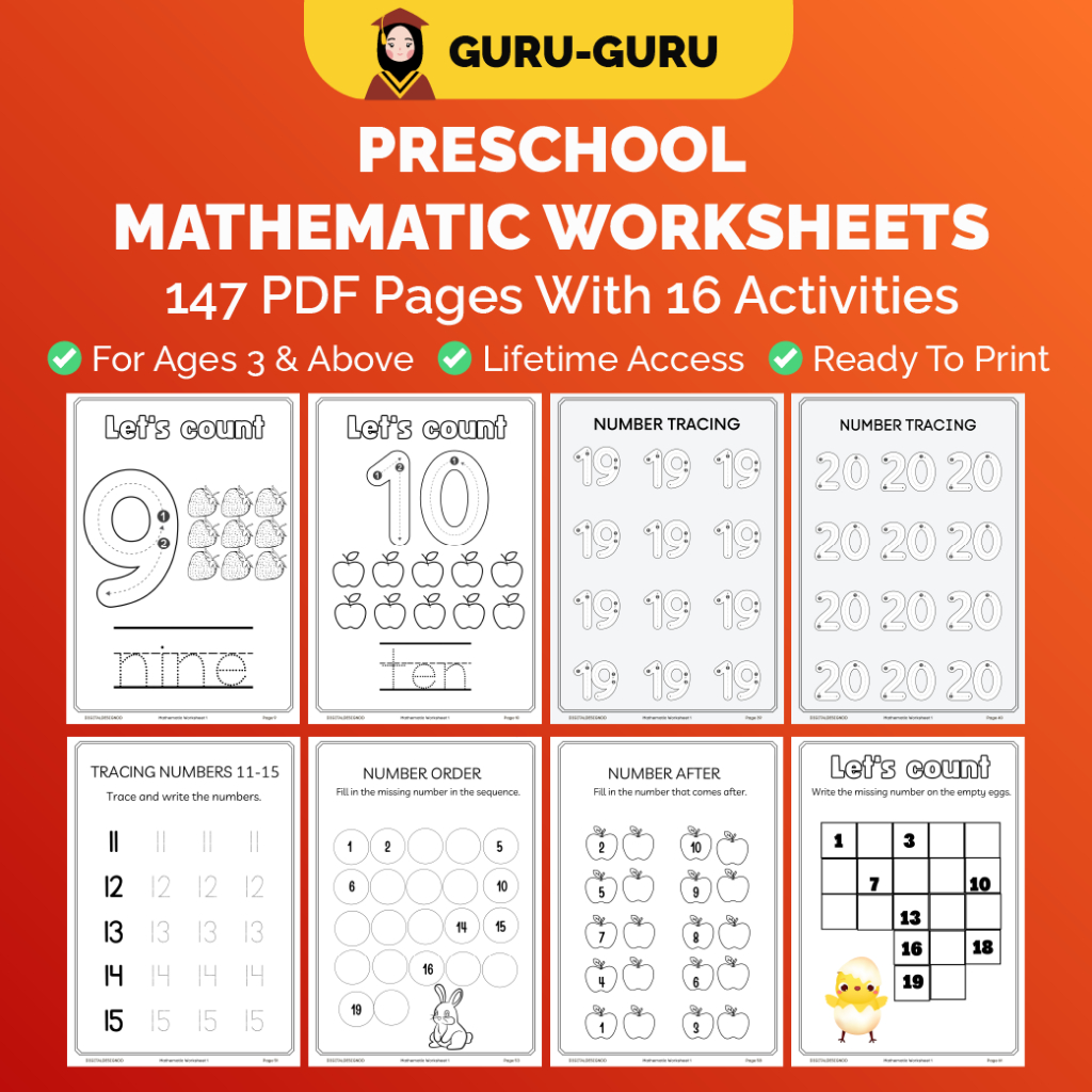 PDF Mathematic Worksheet for Preschool Tracing Counting | Latihan ...