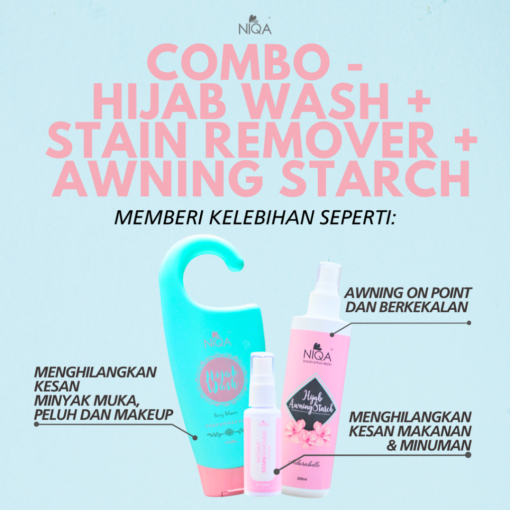 (Niqa HQ) COMBO 3 - HIJABWASH + INSTANT STAIN REMOVER + HIJAB AWNING ...