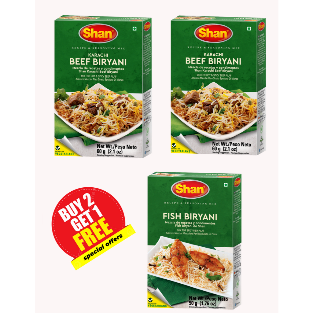 SHAN BUY 2 KARACHI BEEF BIRYANI GET 1 FREE SHAN FISH BIRYANI | Shopee ...