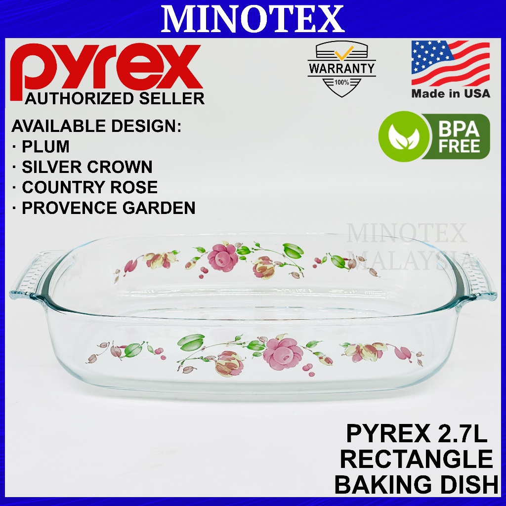 Pyrex 2.7L Rectangle Baking Dish / Mangkuk Kaca Pyrex / Pyrex Caserole ...