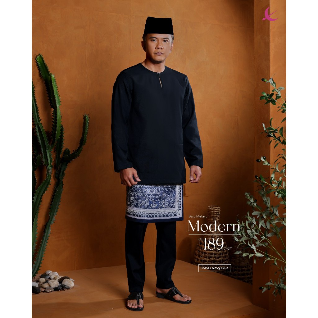 Baju Melayu Modern Elrah Exclusive Baju Raya Navy Blue Baby Blue Denim ...