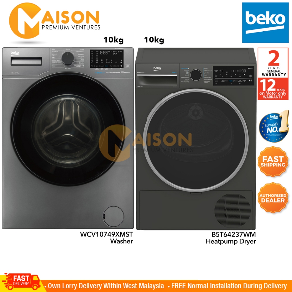 [Combo] Beko Inverter Front Load Washer 10KG WCV10749XMST + Beko ...