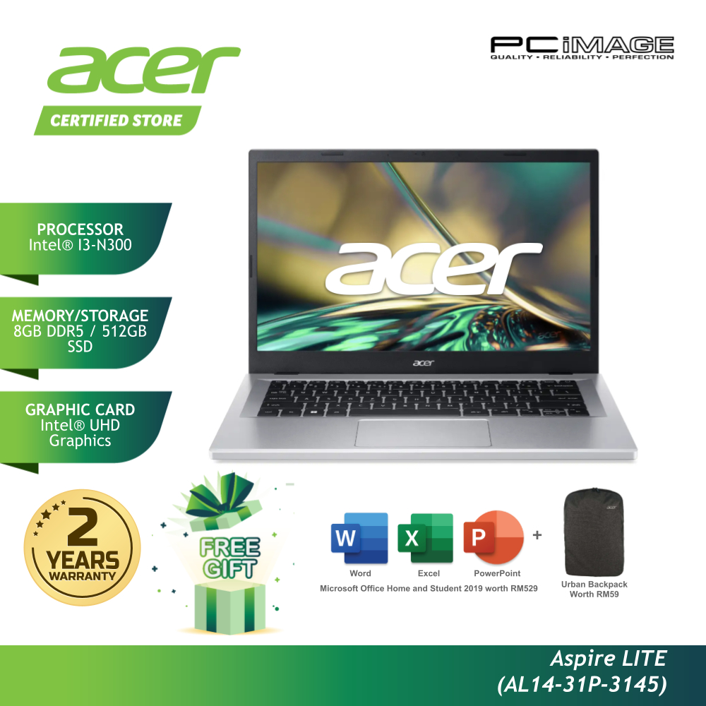 ACER Aspire Lite - Pure Silver (i3-N300/8G DDR5/512GB SSD/14") [Free ...