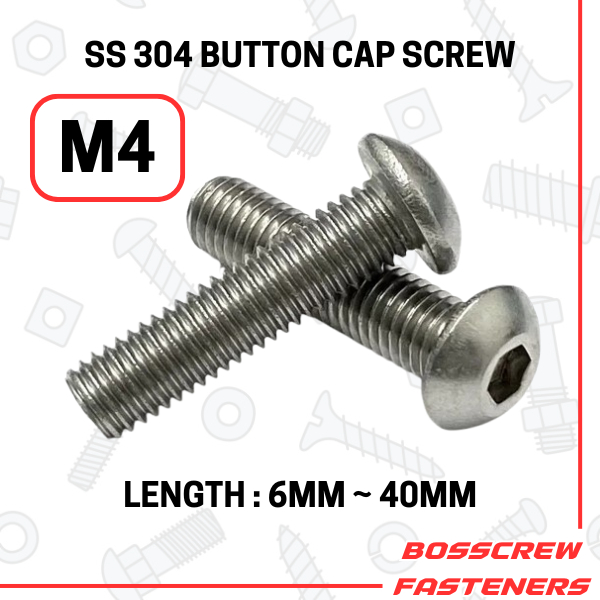 SS 304 Button Cap Screw m4 x (6mm ~ 50mm) (Pitch 0.7mm) (Coarse Thread ...