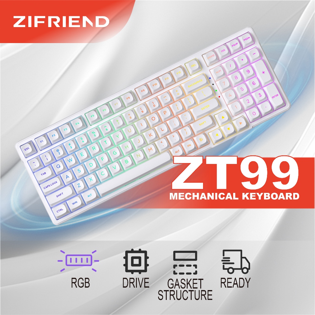 ZIFRIEND ZT99 Gaming Mechanical Keyboard Gasket Design RGB 99 Keys ...