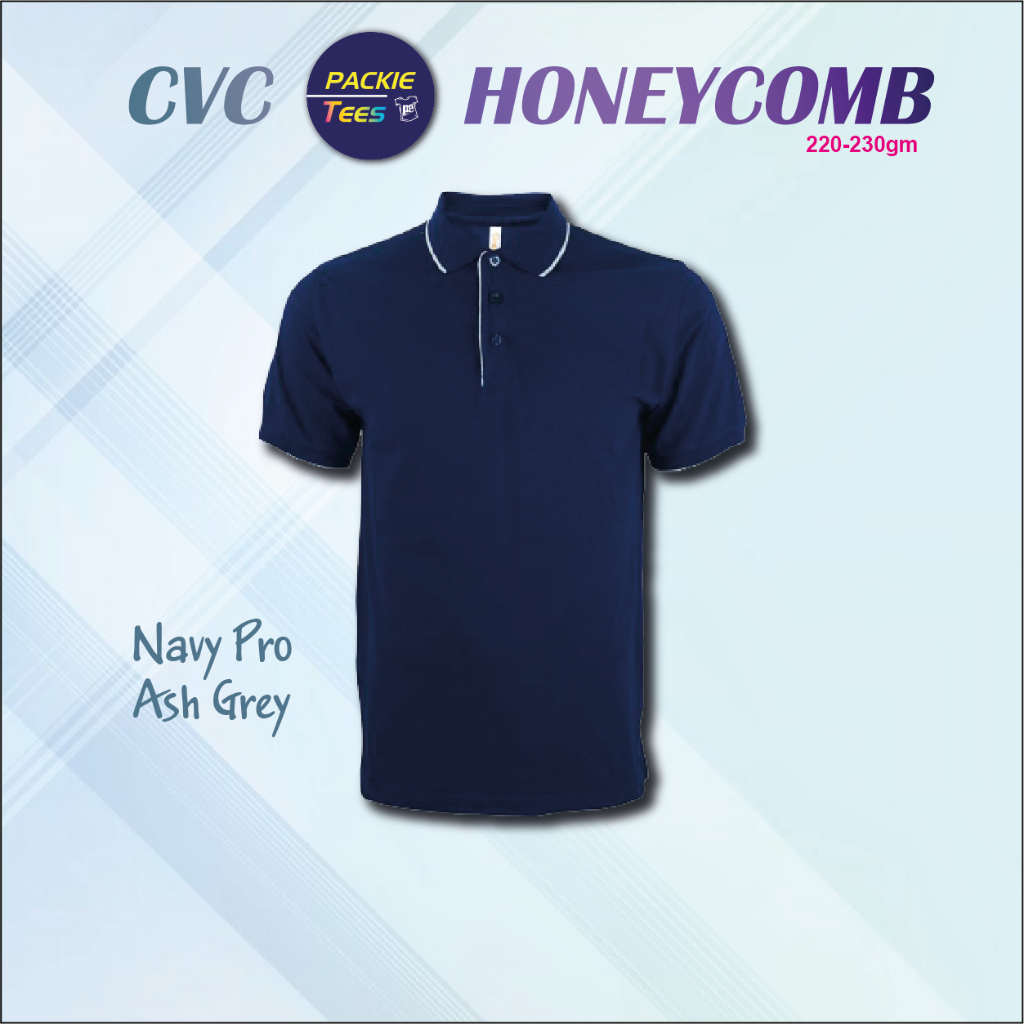 HC2978 NAVY PRO UNISEX CVC HONEYCOMB TIPPED COLLAR & CUFF POLO SHIRT 60% COTTON/40% POLYESTER ...
