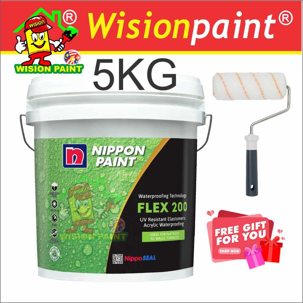 FLEX 200 ( 5KG ) Nippon Waterproofing Solutions ( Free 7" Roller Set ) Crack Bridging • Concrete ...