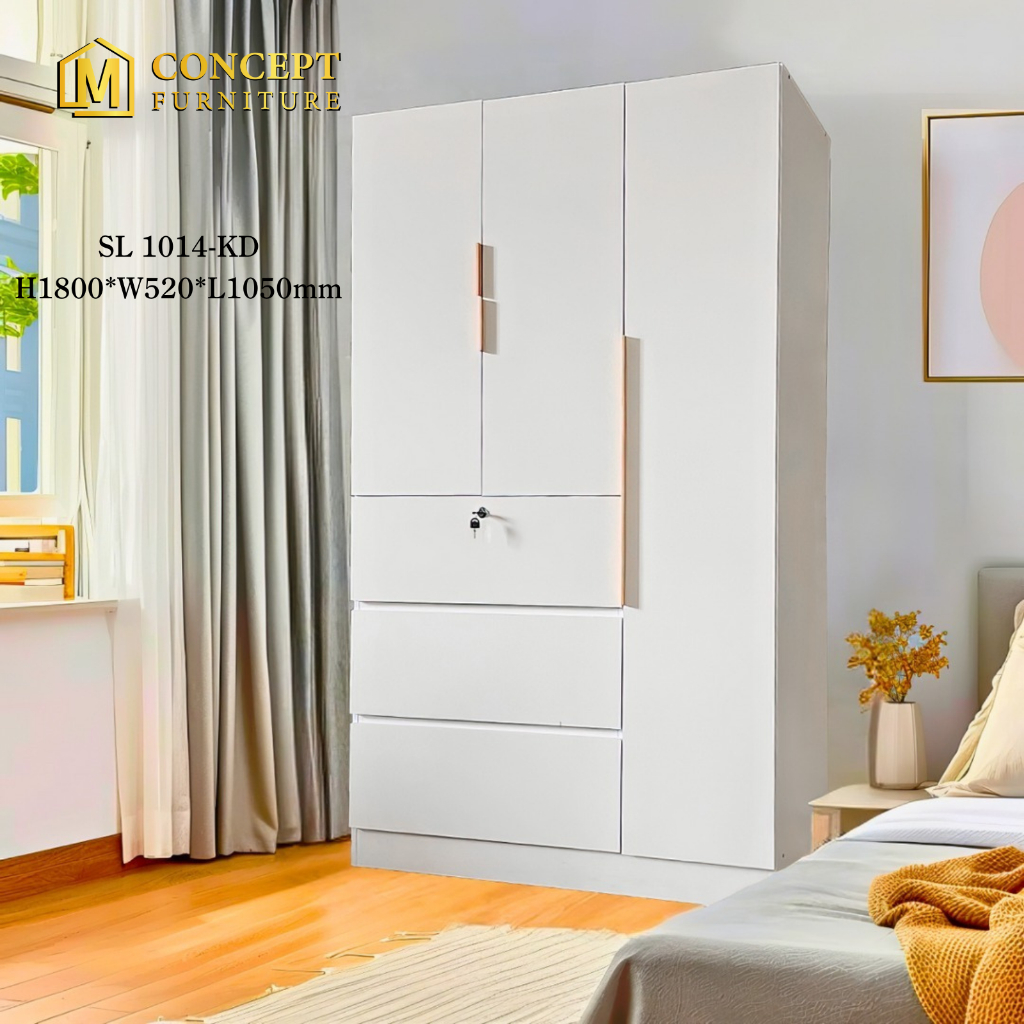 M CONCEPT 3 Doors Wardrobe + 3 Drawers with Lock/Almari Baju Murah ...