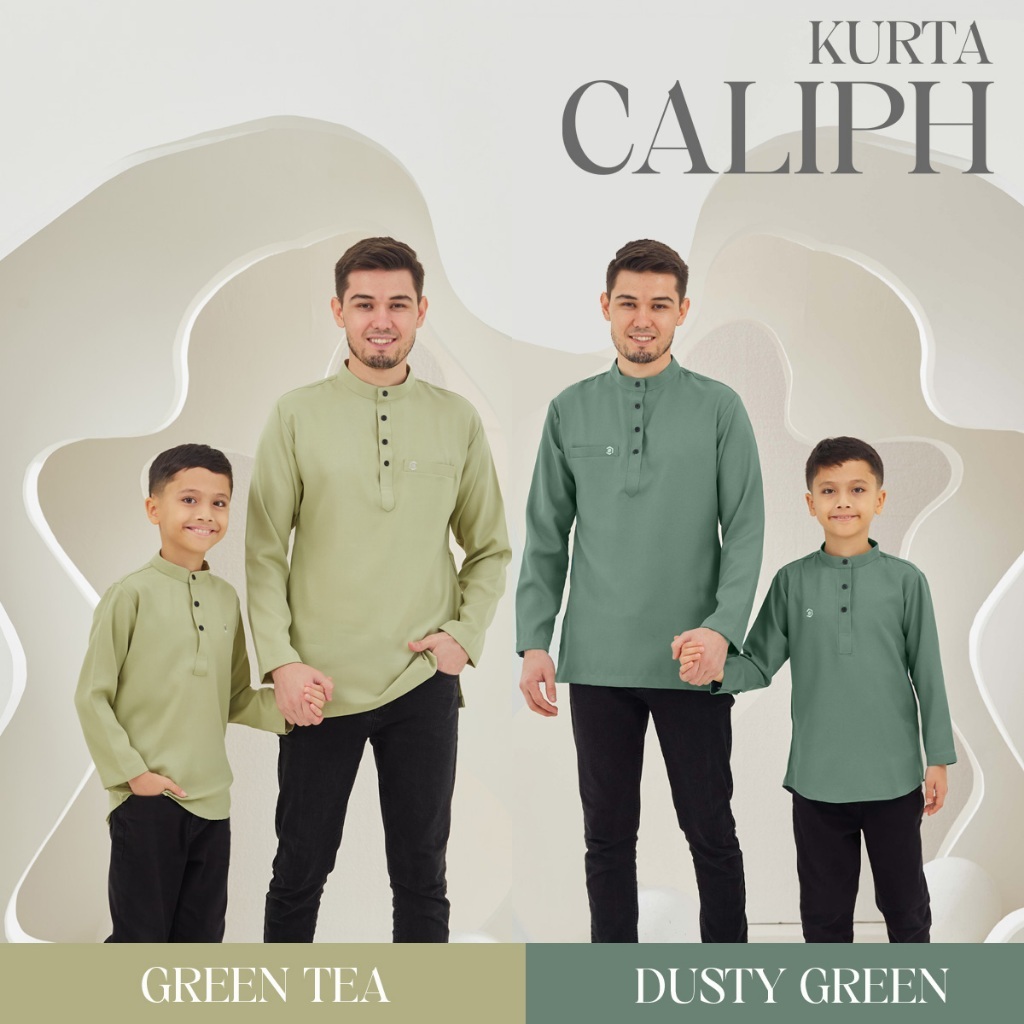 Kurta Raya Lelaki Berkolar Ayah dan Anak (Green Tea & Dusty Green ...