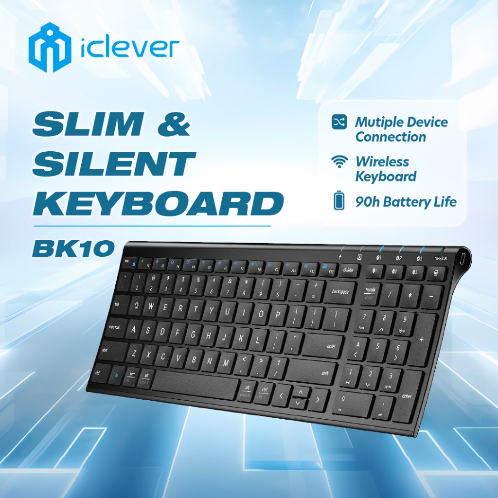 BK10 Bluetooth Keyboard, Multi Device Rechargeable with Number Pad Ergonomic Design Connect 3 ...