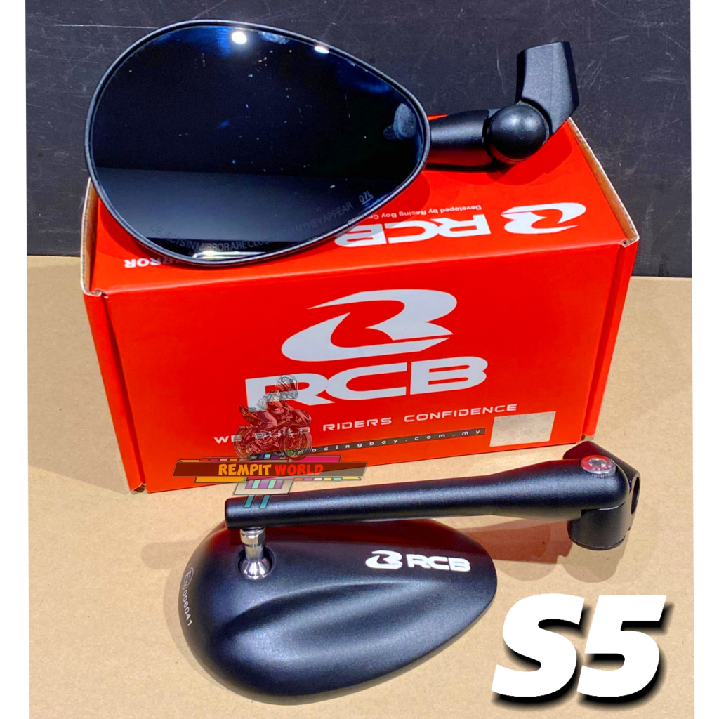 SIDE MIRROR RCB S5 BLACK 100%ORIGINAL RAICNG BOY 1 PASANG ADAPTER 1 SET ...