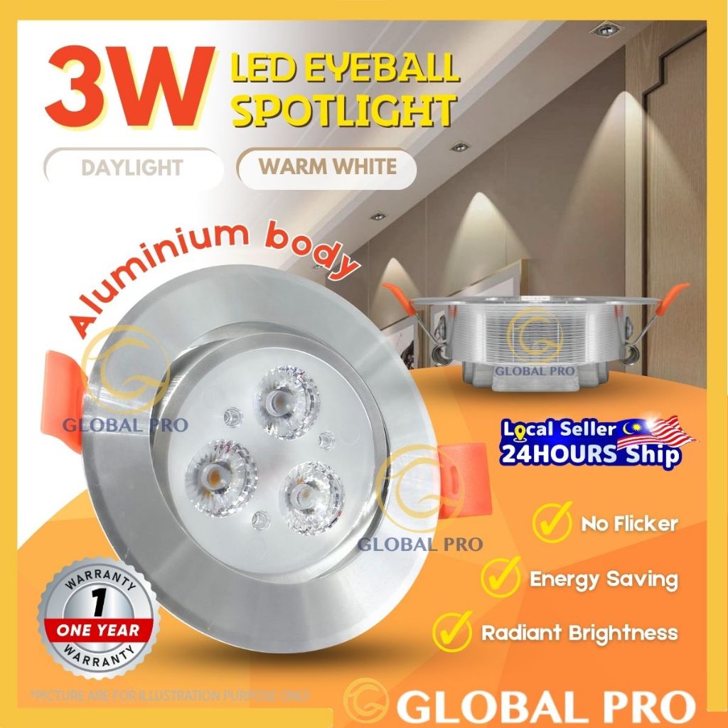 3W Eyeball Downlight Lampu Siling Spotlight Eyeball Ceiling Light ...