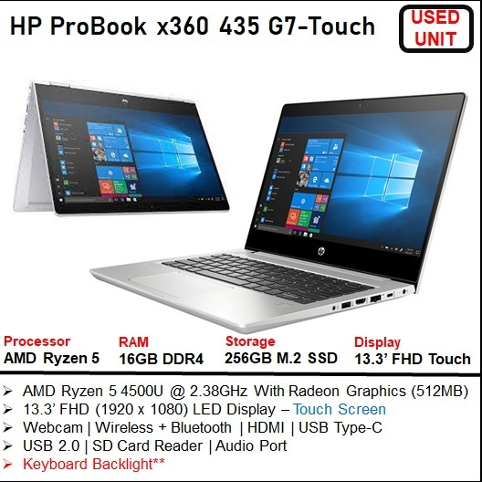 [REFURBISHED] HP ProBook Touch Screen X360 435 G7 Ryzen 5 16GB RAM ...