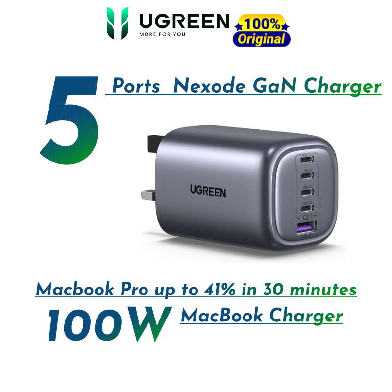 UGREEN 100W GaN 5-Port Fast Charger 4C1A 4 Type C 1 USB A Charger ...