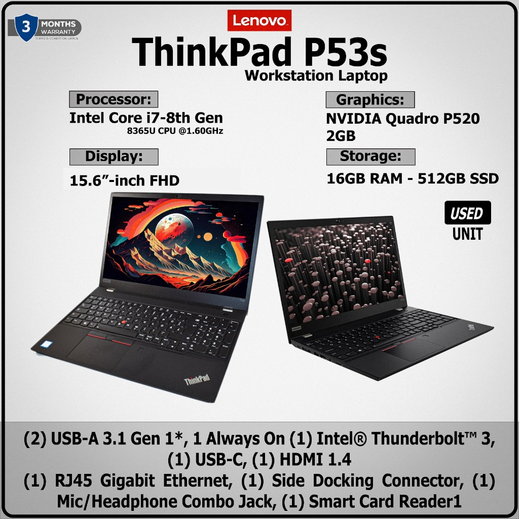 Lenovo ThinkPad P53s Workstation Laptop | Core i7-8th Gen | 2GB NVIDIA ...