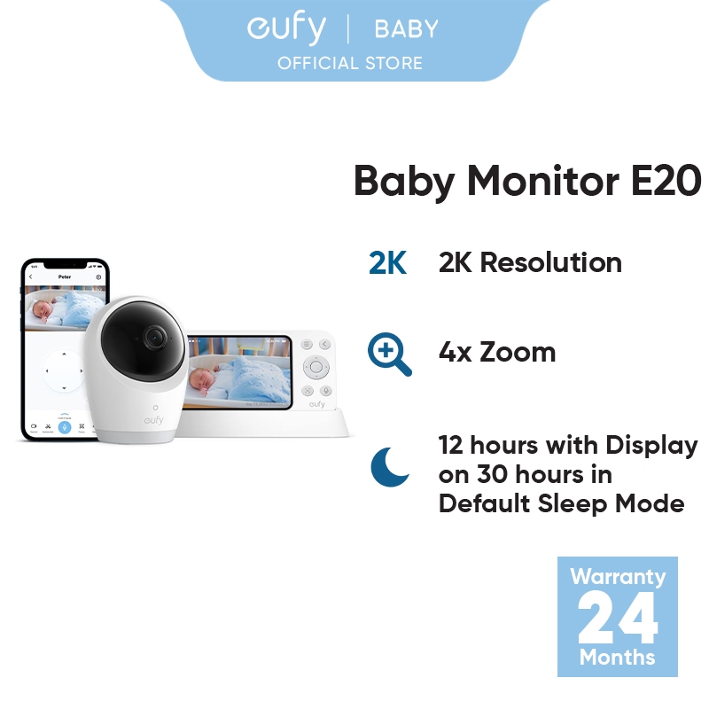 Eufy Baby Monitor E20 2K HD Camera & 720p Display Pan & Tilt Two-Way Audio Night Vision ...