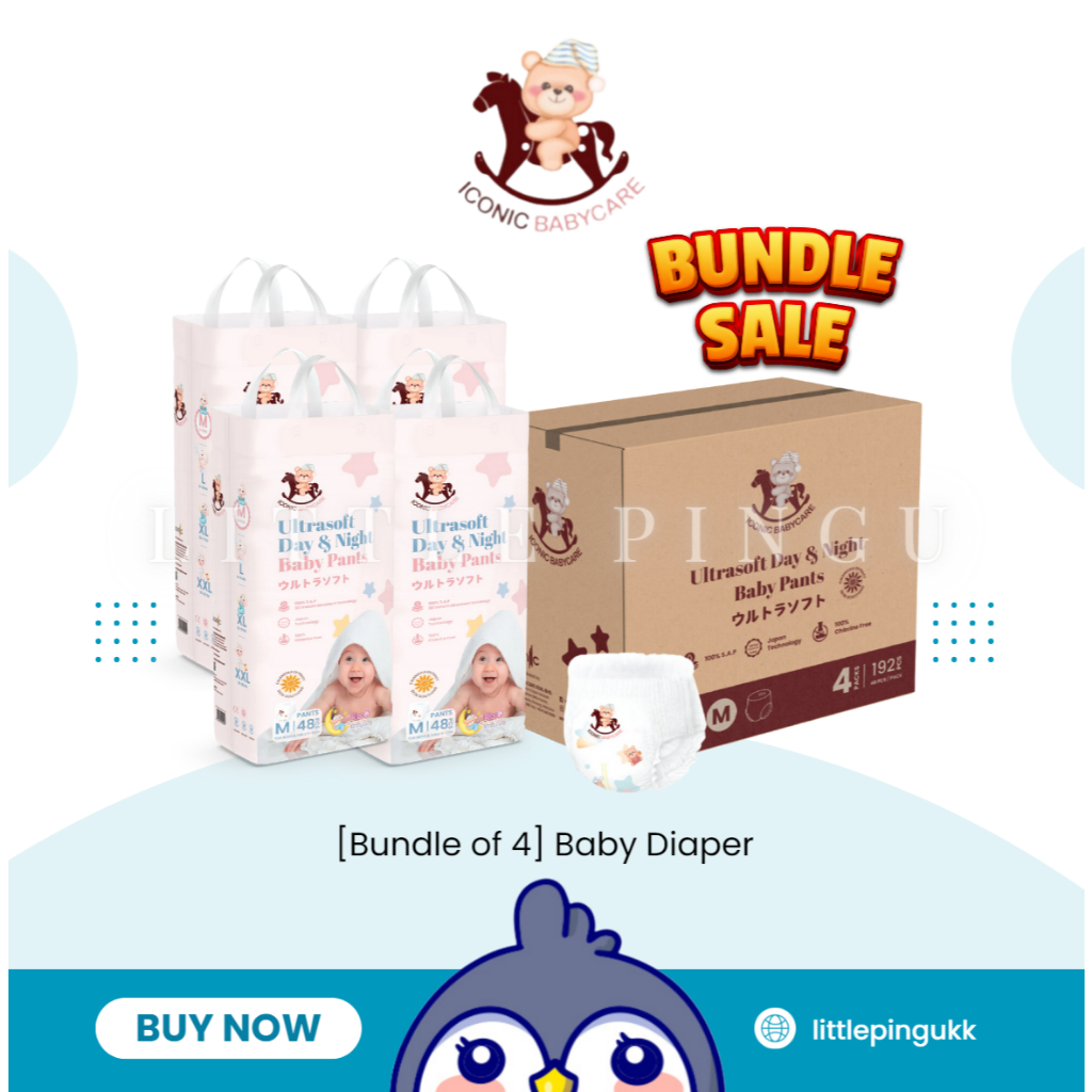 [Bundle of 4] Iconic Babycare Baby Pants M/L/XL/XXL (192/176/152/128pcs) | Shopee Malaysia
