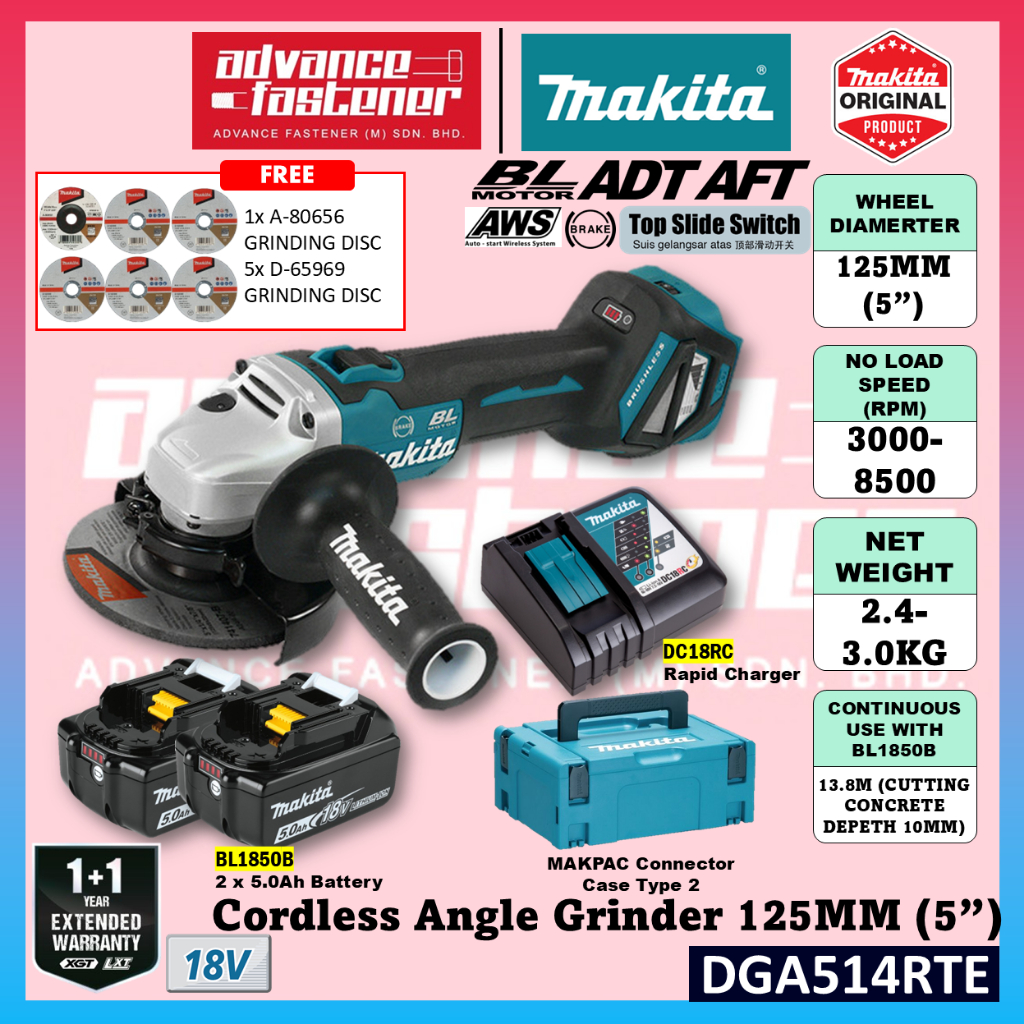 🔥HOT OFFER🔥 Makita DGA511RTE / DGA511RFE / DGA511Z 18V Cordless Angle ...