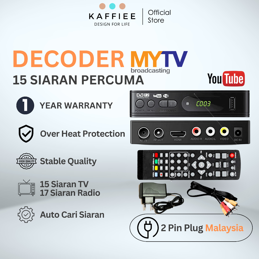 KAFFIEE DECODER MYTV Dekoder DVB-T2 Indoor Antenna MYTV Antenna Digital ...