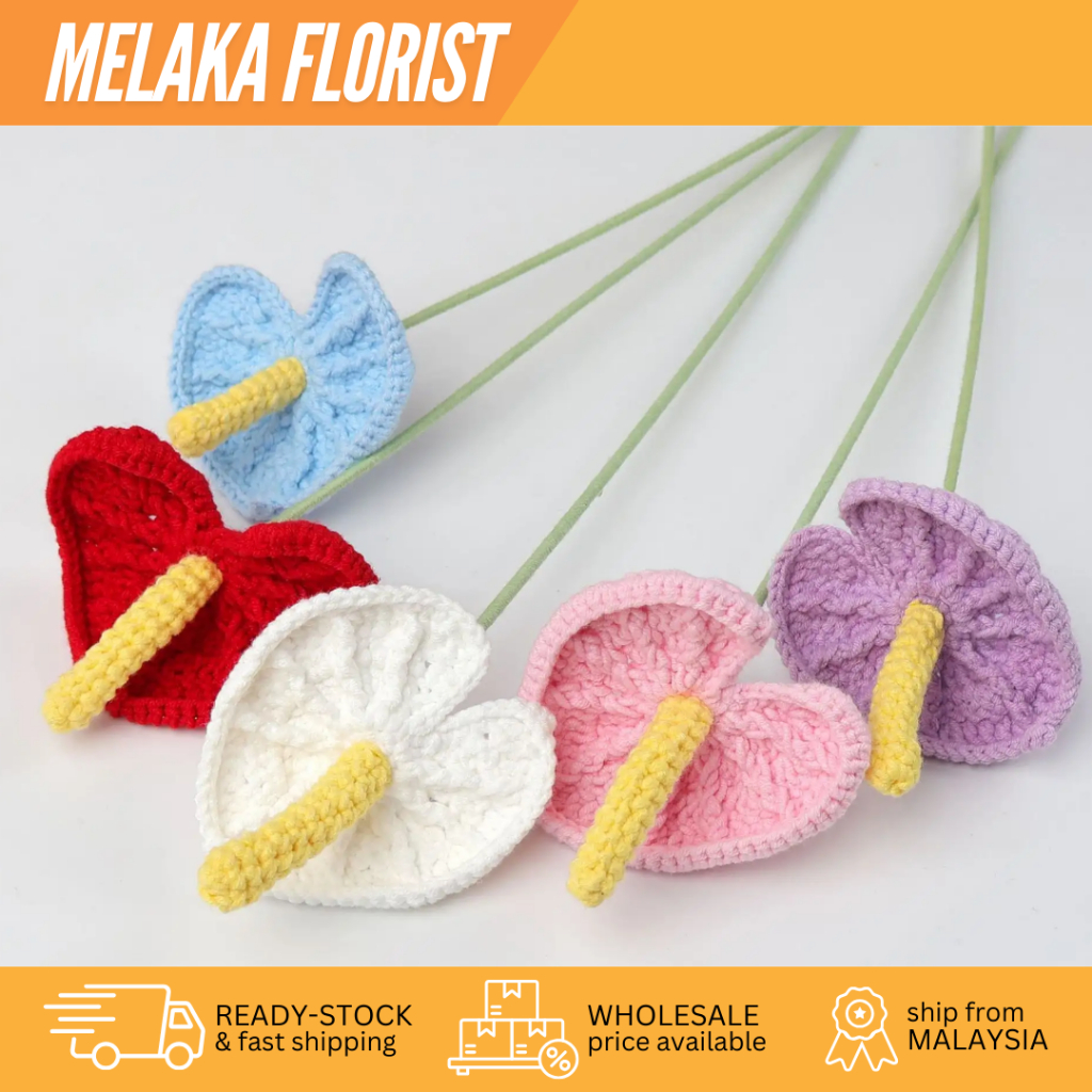 (1PC) CROCHET SULAM ANTHURIUM Flower Bunga Sulam Wool Hand Knitted ...