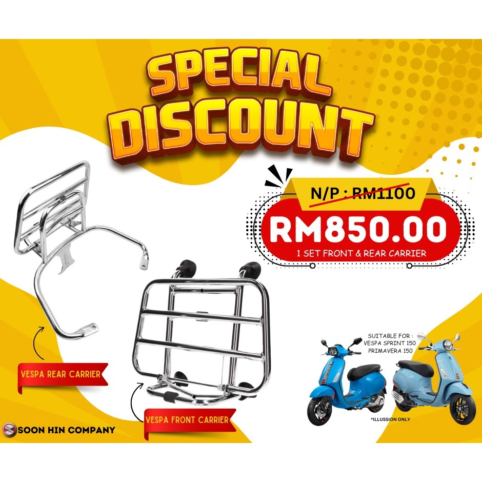 Vespa Primavera Sprint Original Front and Rear Rack Combo Front Carrier ...