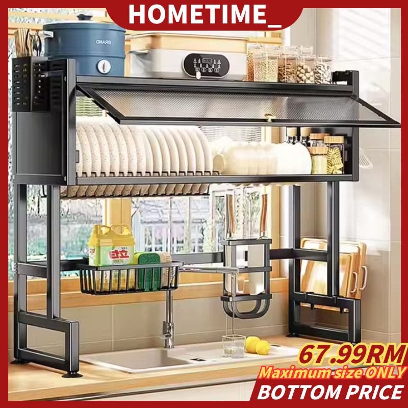 Stainless Steel Rack Dish Rack With Cover Kabinet Dapur Rak Pinggan ...
