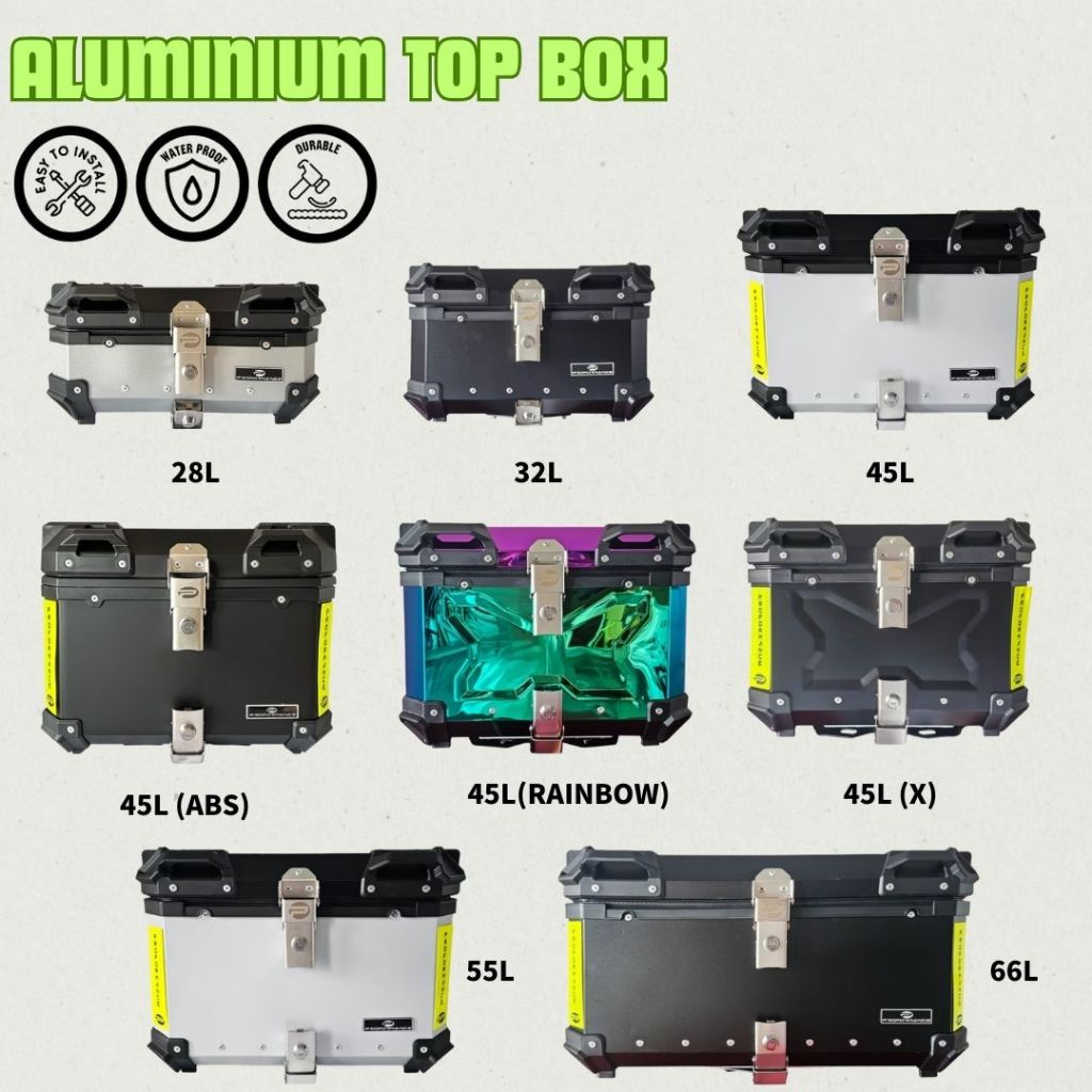 TOP BOX ALUMINIUM and ABS for Motorcycle Universal Box Capacity 28L / 32L / 45L / 55L / 65Liter ...