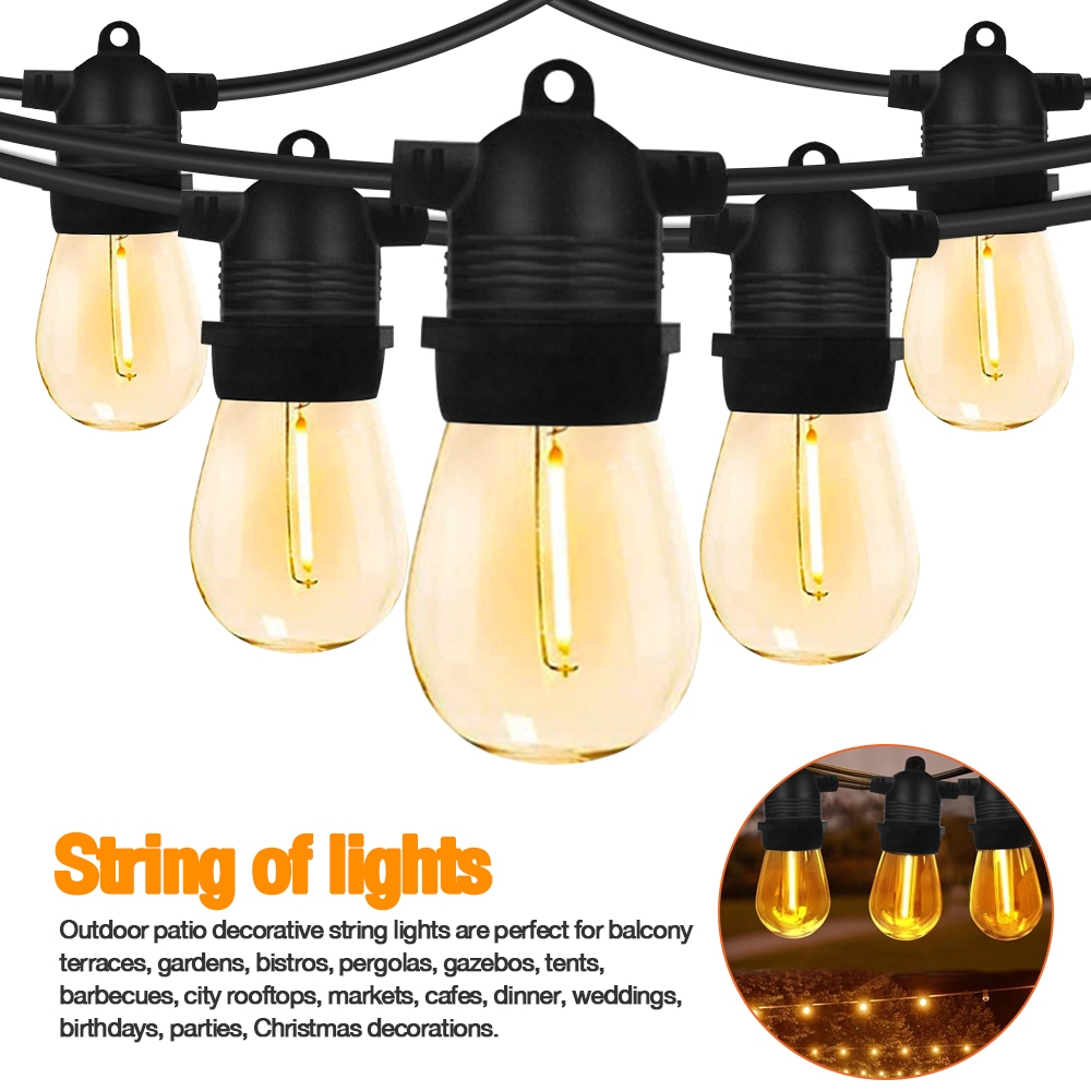 🔥AC220V 15M/48FT LED Outdoor LED String Light Patio Fairy Light String ...