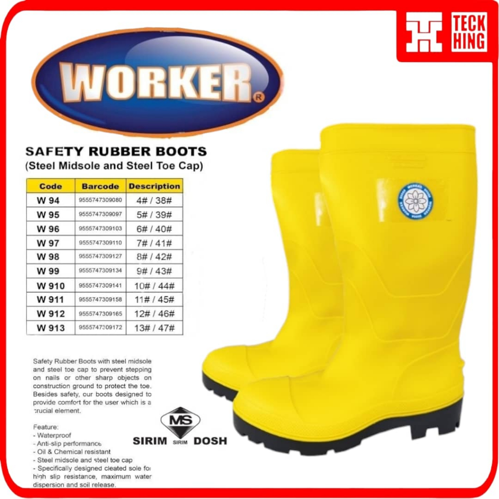 Worker W9000# Yellow Safety Rain Boots High Cut Steel Toe Cap ...