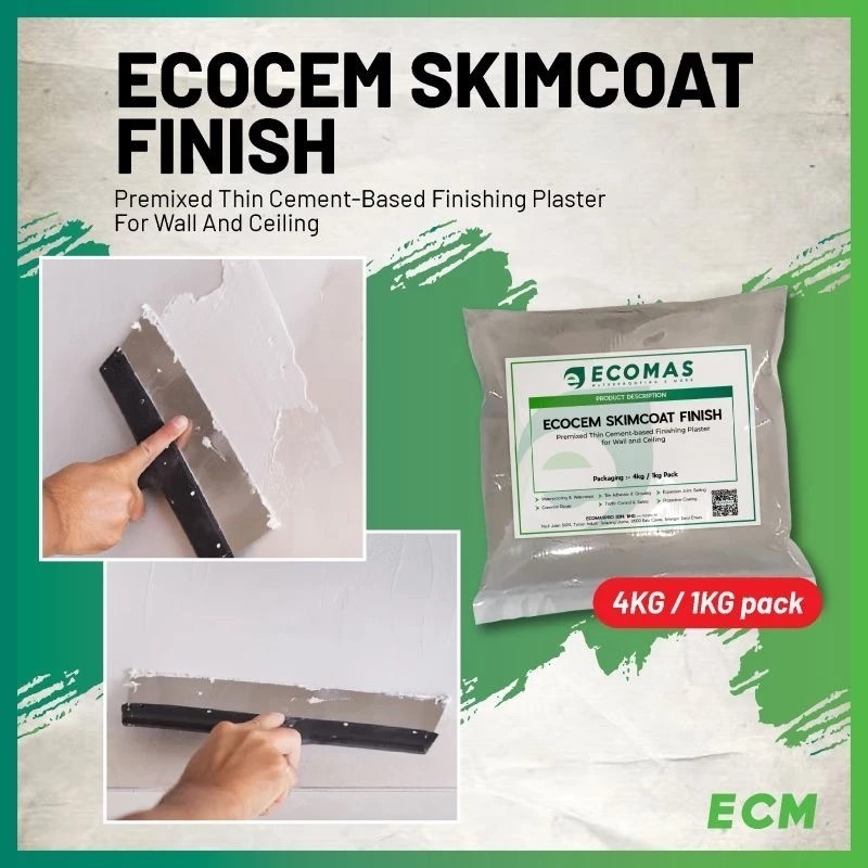 ECOCEM SKIMCOAT, WALL PLASTER & WALL SEAL (1KG PACK) SKIMCOAT FOR WALL REPAIRS, SMOOTHENING AND ...