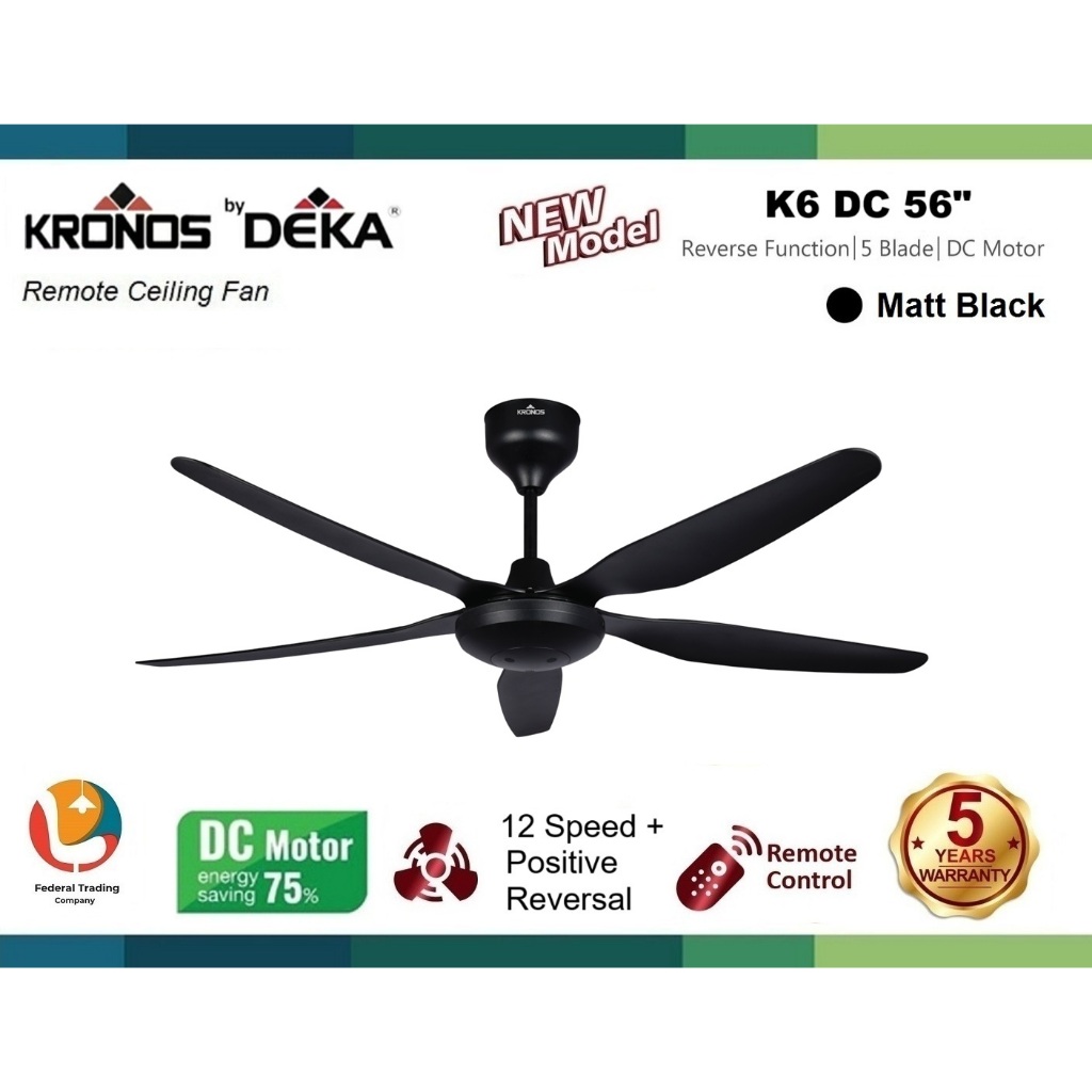 DEKA KRONOS K6DC Remote Control Ceiling Fan 56" ABS Fan 12 Speed DC ...