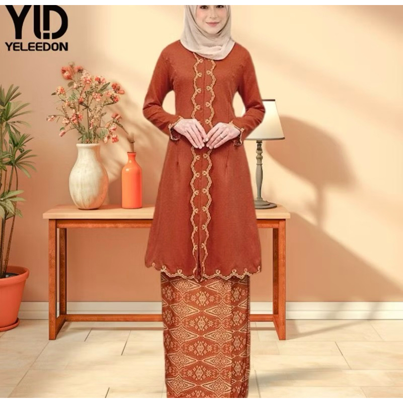 BAJU KEBARUNG/KEBAYA LABUH (BURNT ORANGE) BAJU RAYA 2025 | Shopee Malaysia