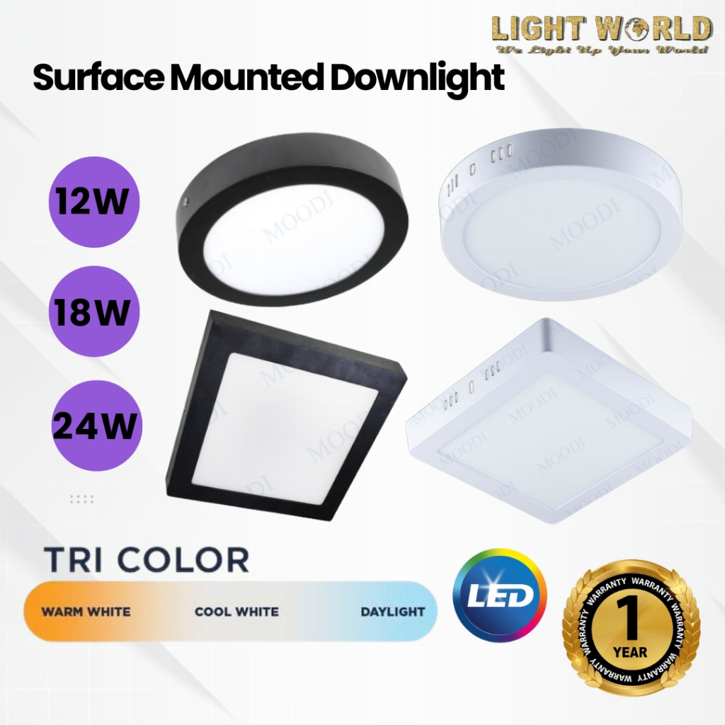 LED Surface Downlight 12W 18W 24W Black White / Lampu downlight siling ...
