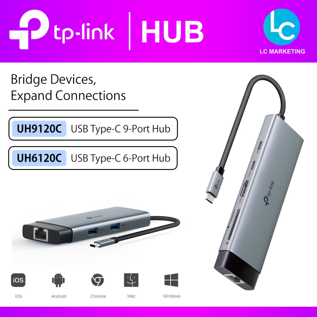 TP-Link UH6120C │ UH9120C USB-C USB Type-C Hub to HDMI 4K@60Hz Ethernet ...
