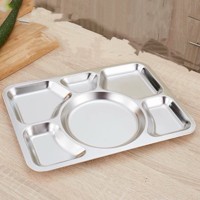 Stainless Steel 6 Compartment Food Container Tray Lunch Tray Roti Canai ...