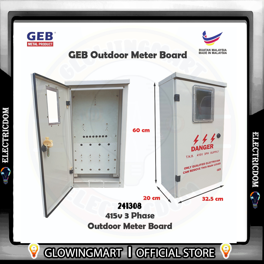 GEB 241308 415v 3 Phase Outdoor KWH Meter Board Meter Box (Metal) 24” x ...