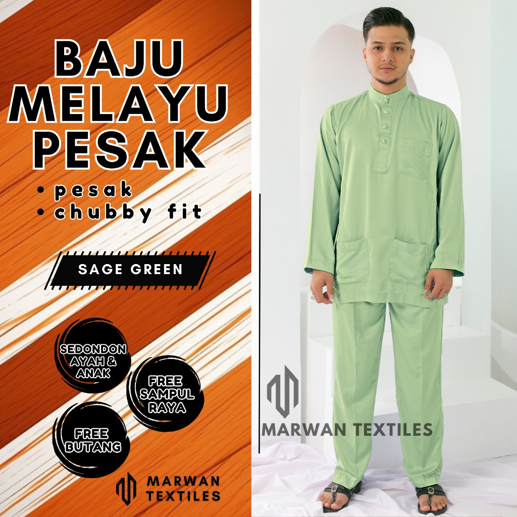 Baju Melayu Dewasa Pesak Warna Sage Green | Shopee Malaysia