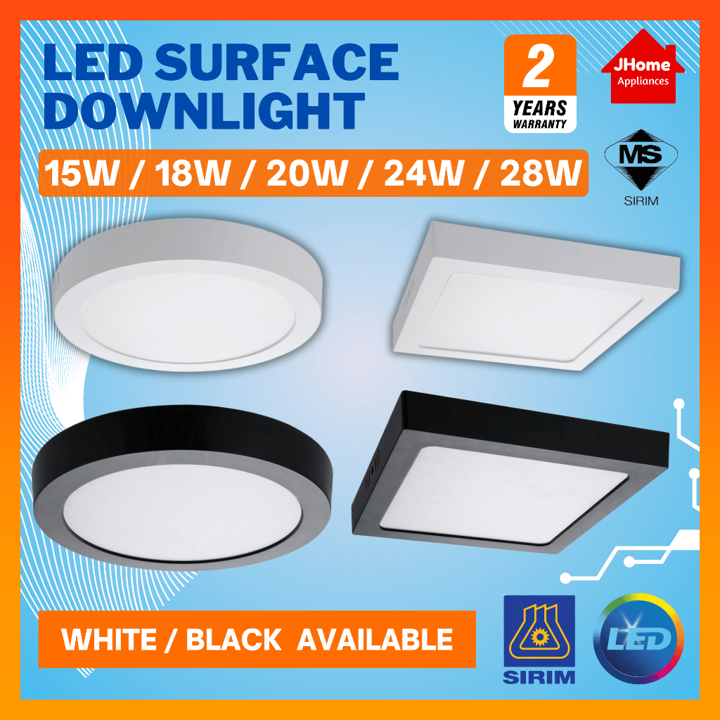 (SIRIM) LED SURFACE DOWNLIGHT 15W / 20W / 28W BLACK / WHITE FRAME ROUND / SQUARE CEILING LIGHT ...