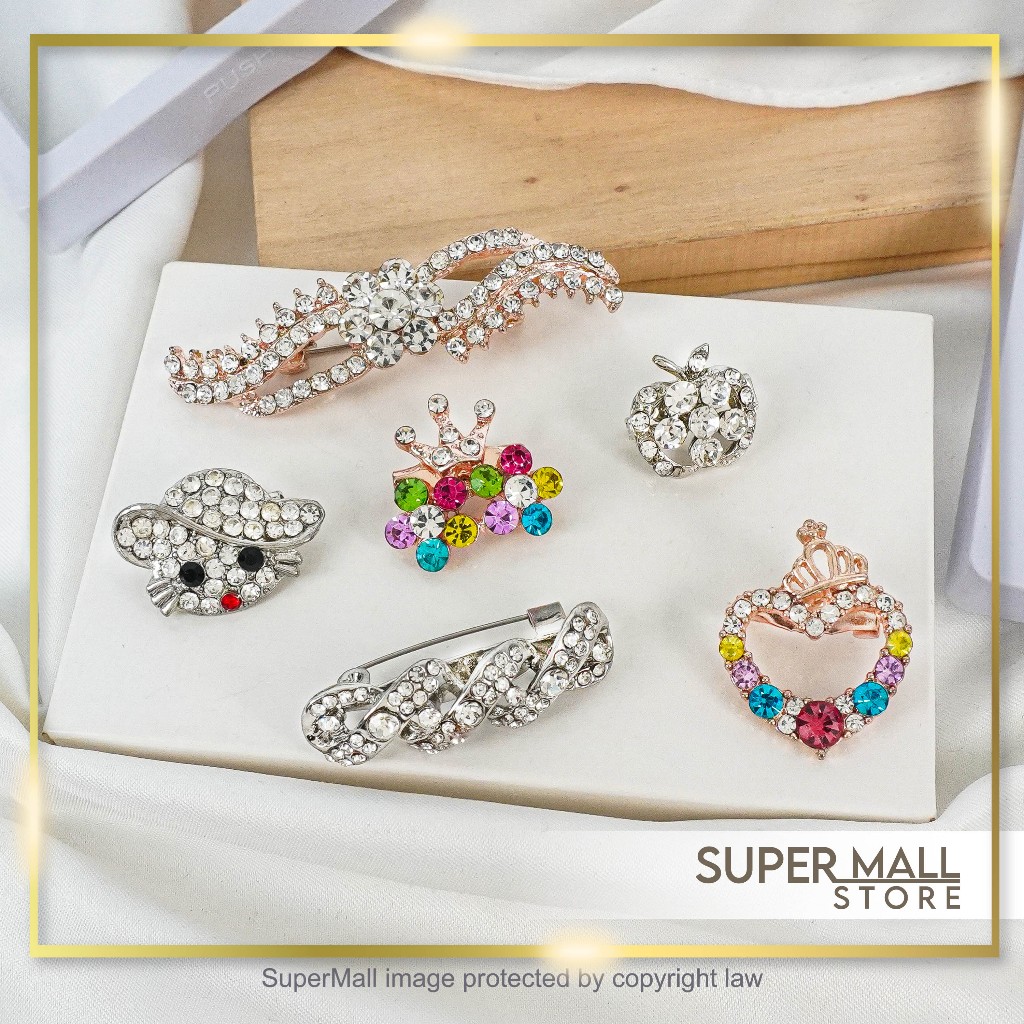 Supermall Brooch Mini Crown Kitty Cute Kerongsang Rhinestone Diamonds ...