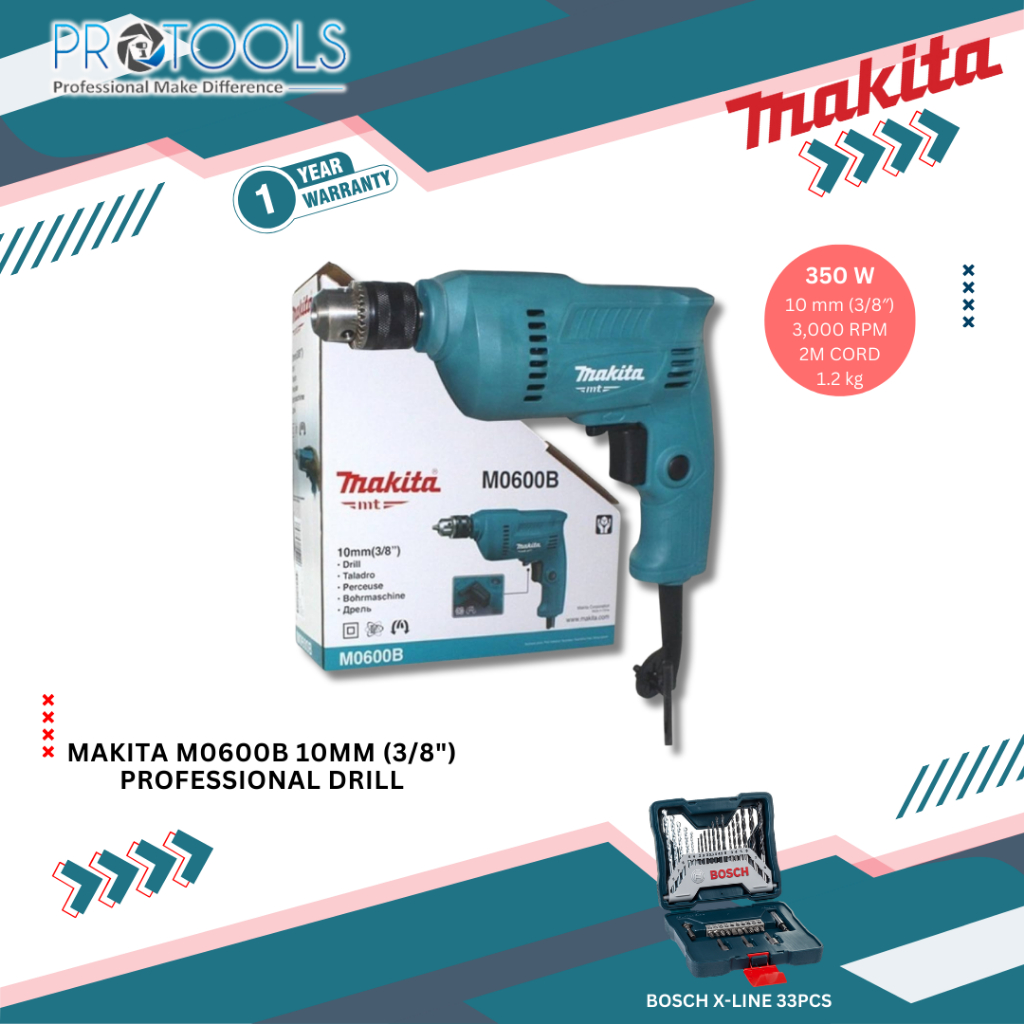 MAKITA MT M0600B DRILL 10MM ( 3/8" ) 350W 0-3000 RPM | COMBO BOSCH X-LINE | Shopee Malaysia
