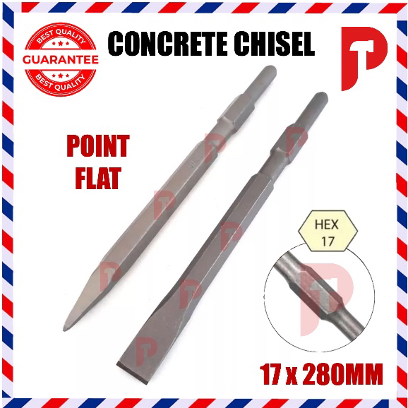 Concrete Chisel 17x280MM (Flat/Point) ELECTRIC DEMOLITION HAMMER CHISEL BIT/ HACKER CHISEL BIT ...