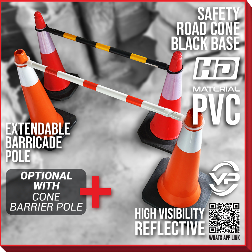 SAFETY ROAD/TRAFFIC CONE BLACK BASE WITH REFLECTOR SINGLE LINE SET ...