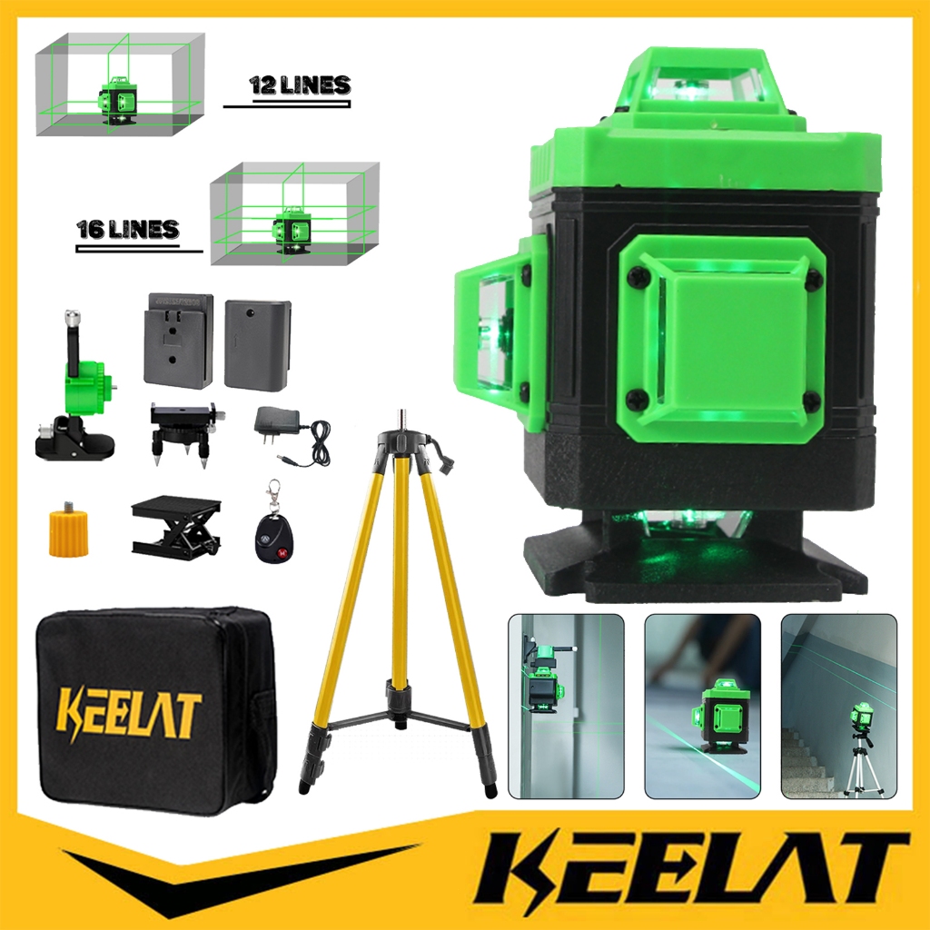 KEELAT 12/16 Line Laser Level 360° Rotary Self Leveling Measuring Green ...