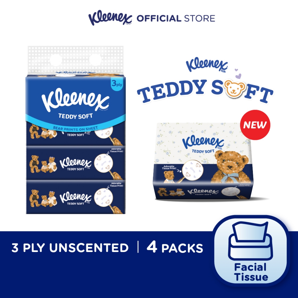 Kleenex Facial Tissue Soft Pack Teddy Soft - 3PLY (100s x 4) | Shopee ...