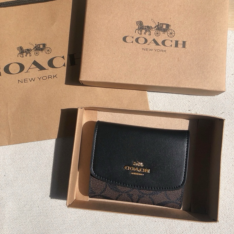 ORIGINAL Coach Outlet Small Wallet In Signature Canvas Black F87589 ...