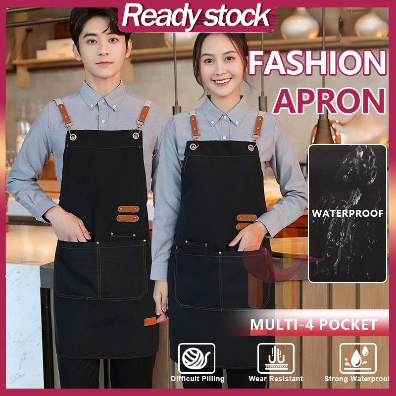 Kitchen Apron Thickened Canvas Apron Halter Neck Apron Water Proof Oil ...